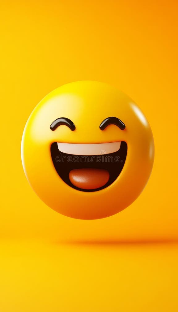 3D Rendering of a Bright Yellow, Cheerful Emoji with a Big Smile on ...