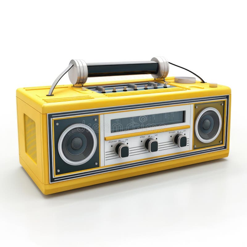 Vintage Yellow Boombox Radio with Headphones: a Classic Retro Design ...