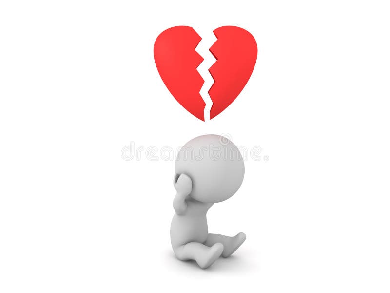 3D Rendering of Broken Hearted Character Stock Illustration ...