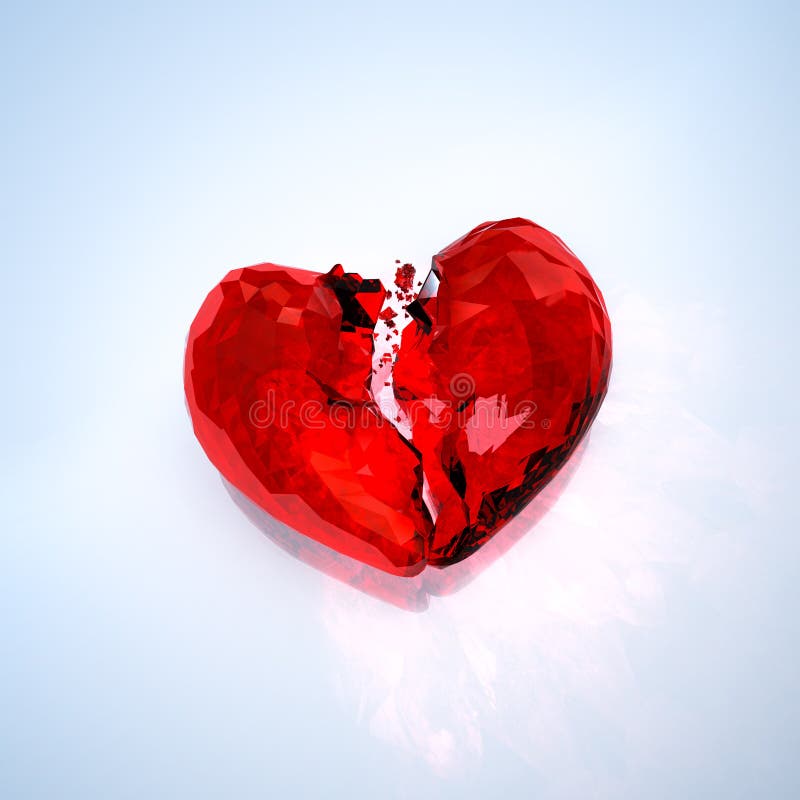 3D Rendering of a Broken Ruby Diamond Heart Stock Illustration ...