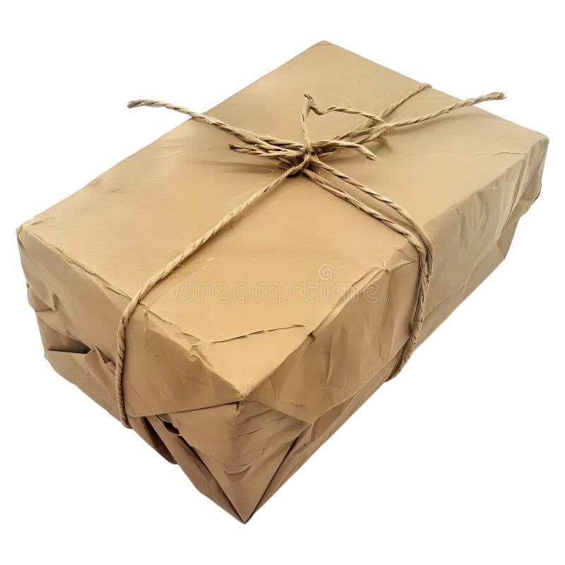 3D Rendering of a Brown Paper Wrapped Gift Box on Transparent ...