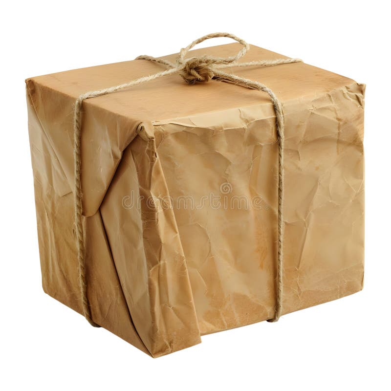 3D Rendering of a Brown Paper Wrapped Gift Box on Transparent ...