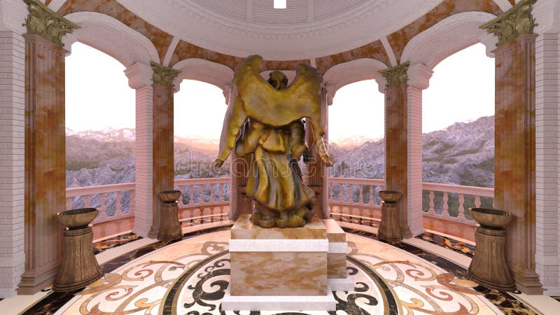 3D Rendering of the Building with an Angel Statue on the Roof Stock ...