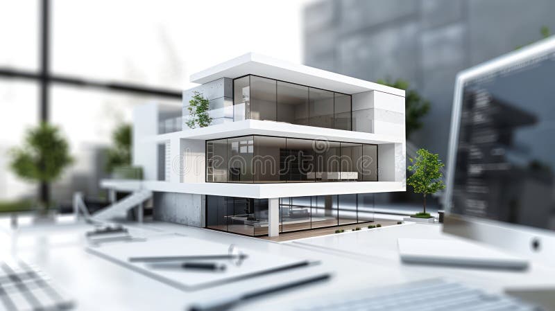 3D Rendering of a Building Displayed on an Architect S Stock ...