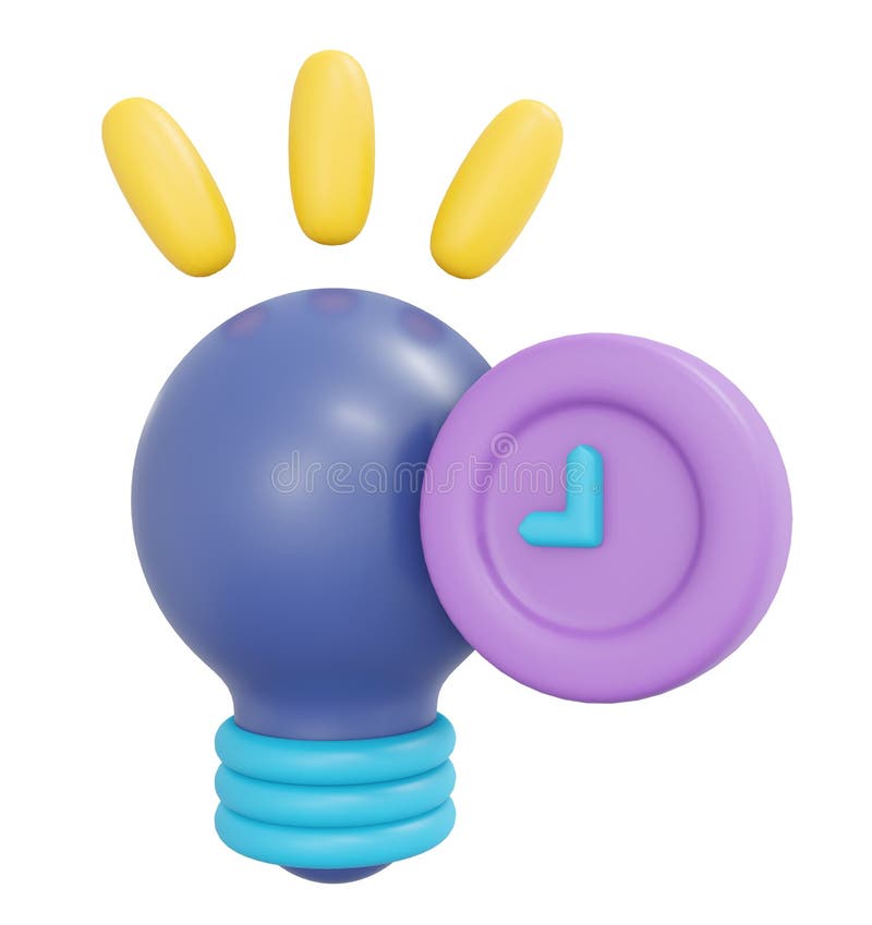 3D Rendering Bulb and Clock Creative Idea Thinking Cartoon Style. Stock ... 3D Rendering Bulb and Clock Creative Idea Thinking Cartoon Style. Stock ...
