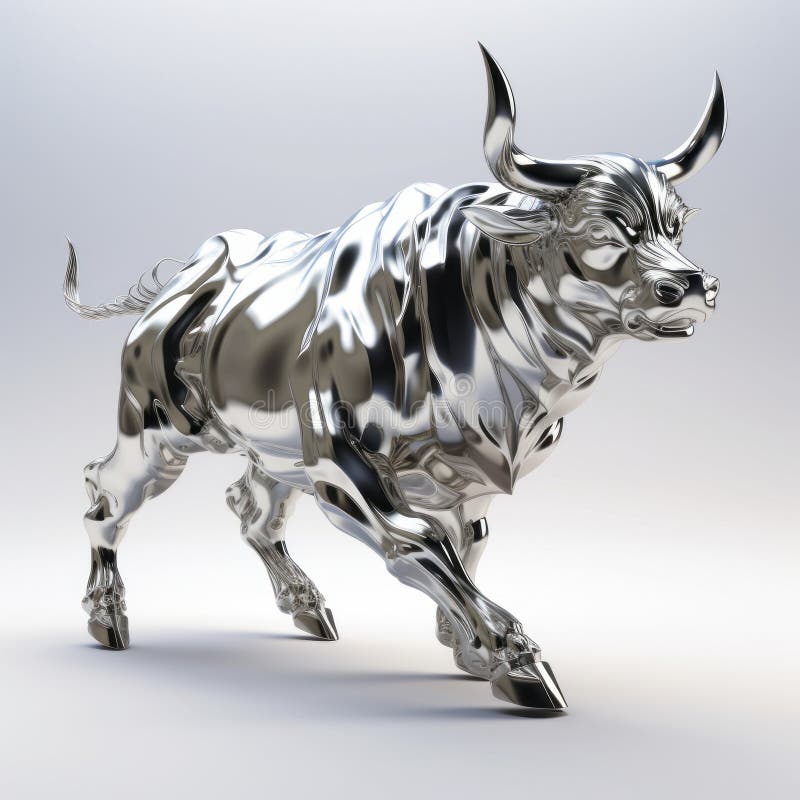 Dramatic 3d Silver Bull Sculpture with Strong Contours Stock ...