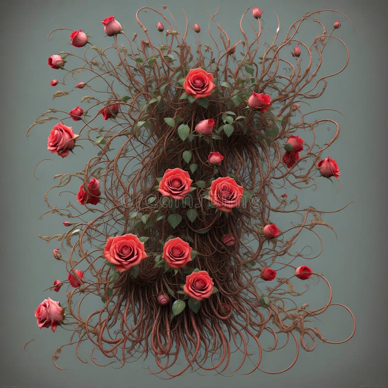 A Tangled Tangle of Roses. Generative AI Stock Illustration ...