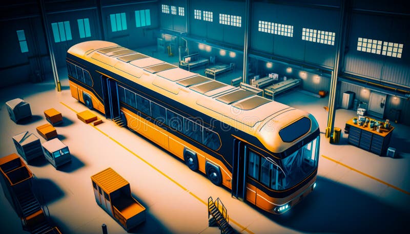 3d Rendering of Bus in Factory. Generative AI Stock Illustration ...
