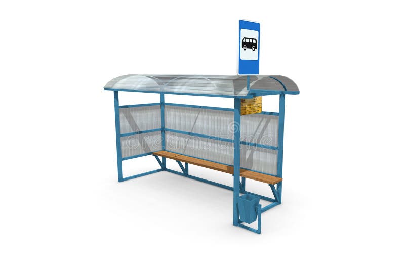 3D Rendering of a Bus Stop on a White Background Stock Illustration ...