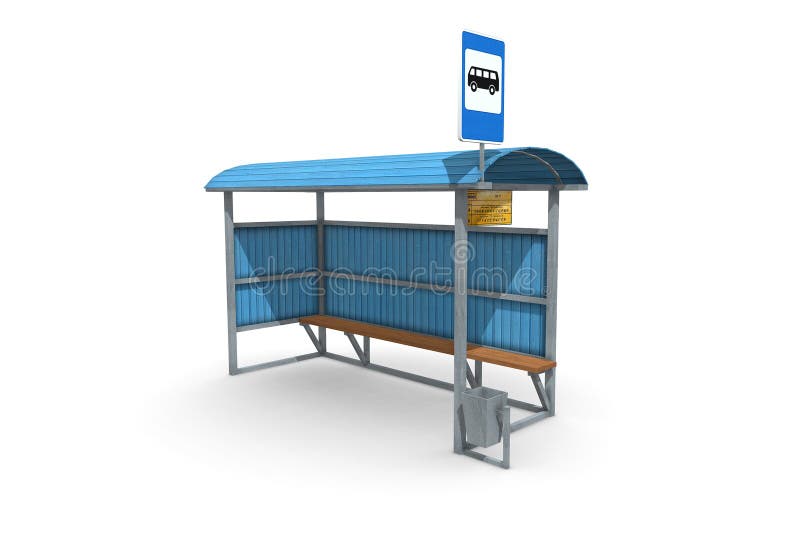 Render of a Bus Stop on a White Background Stock Illustration ...