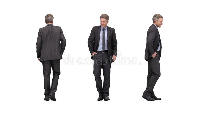 3D Rendering of a Business Man Multiple Views, Front Side Back. Stock ...