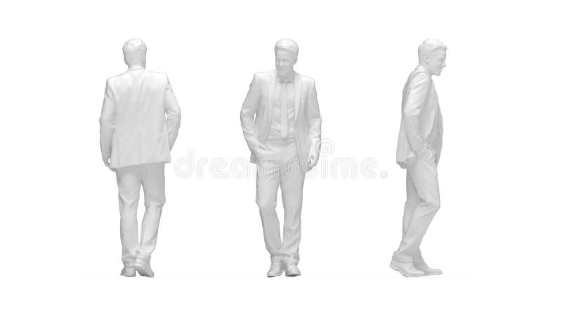 3D Rendering of a Business Man Multiple Views, Front Side Back. Stock ...