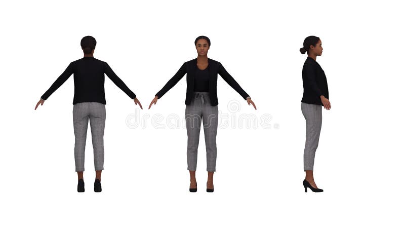 3D Rendering of a Business Woman Multiple Views, Front Side and Back ...
