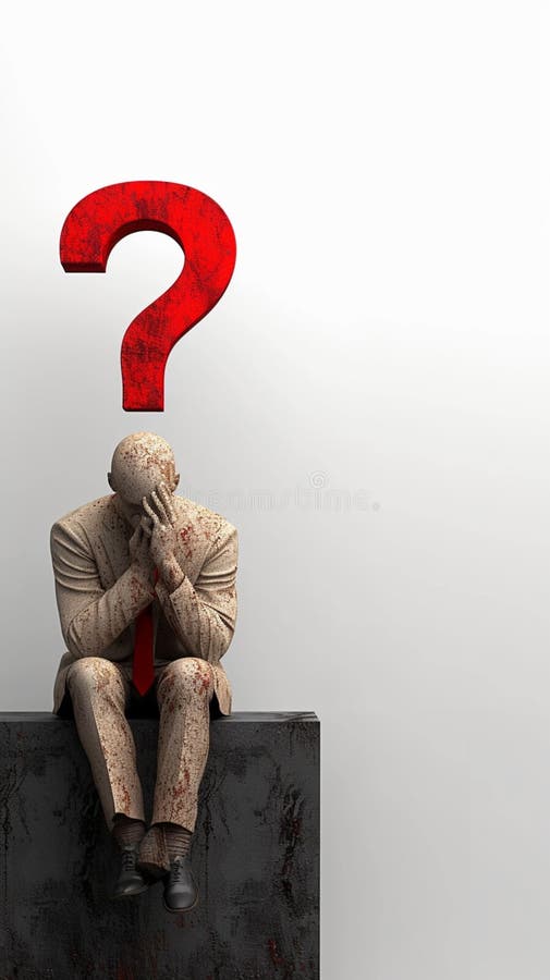 3D Rendering Businessman Contemplating with a Red Question Mark Stock ...