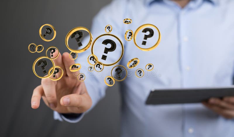 3D Rendering of a Businessman Solving a Problem with Digital Question ...