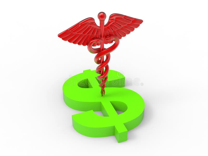 3D Rendering - Caduceus Over Green Dollar Sign Stock Illustration ...
