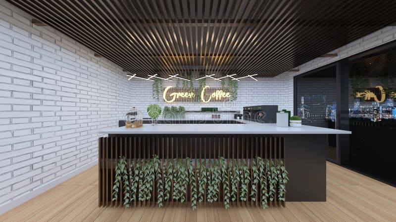 3D Rendering of the Cafe with Night View Stock Illustration ...
