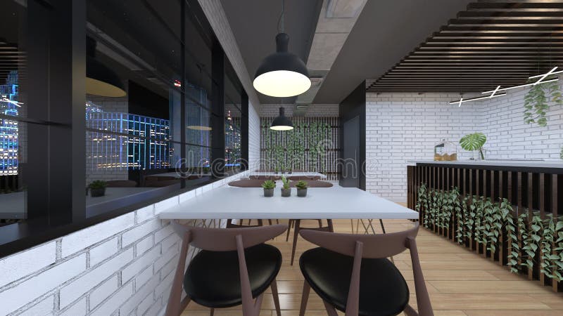 3D Rendering of the Cafe with Night View Stock Illustration ...
