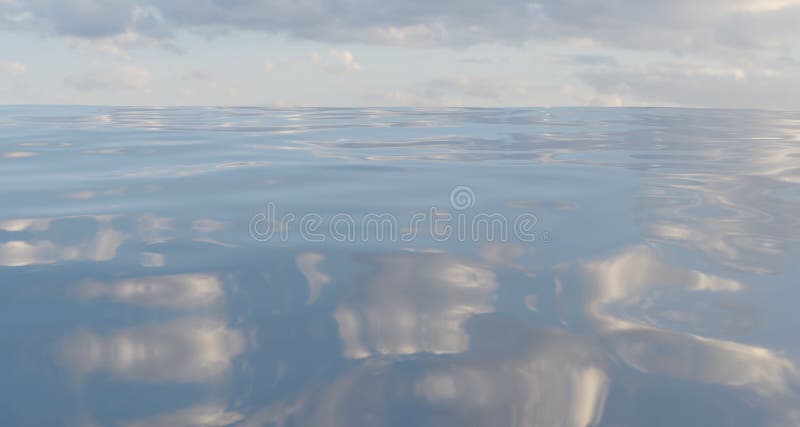 3d Rendering of Calm Ocean Waters with Fluffy White Clouds Stock ...