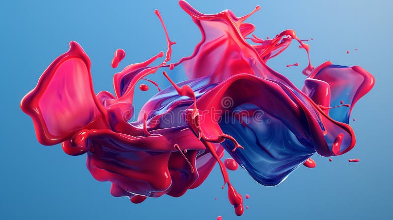 Abstract Red and Blue Liquid Shapes Colliding in Mid-air Light Blue ...