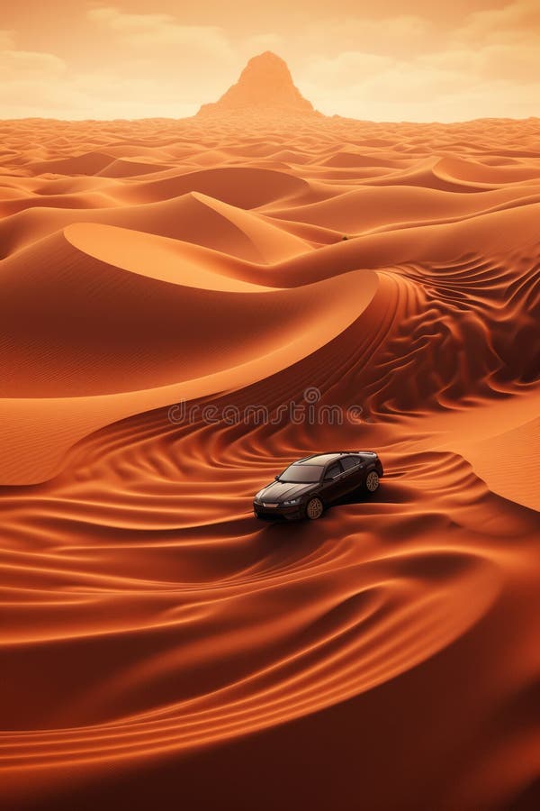 3D Rendering of a Car in the Desert with Sand Dunes Stock Illustration ...