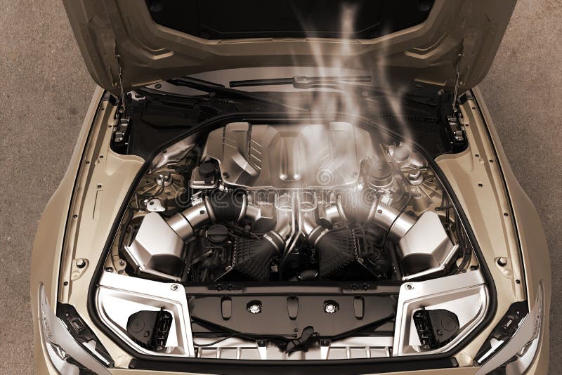 Car engine with smoke stock illustration. Illustration of grey - 166868646