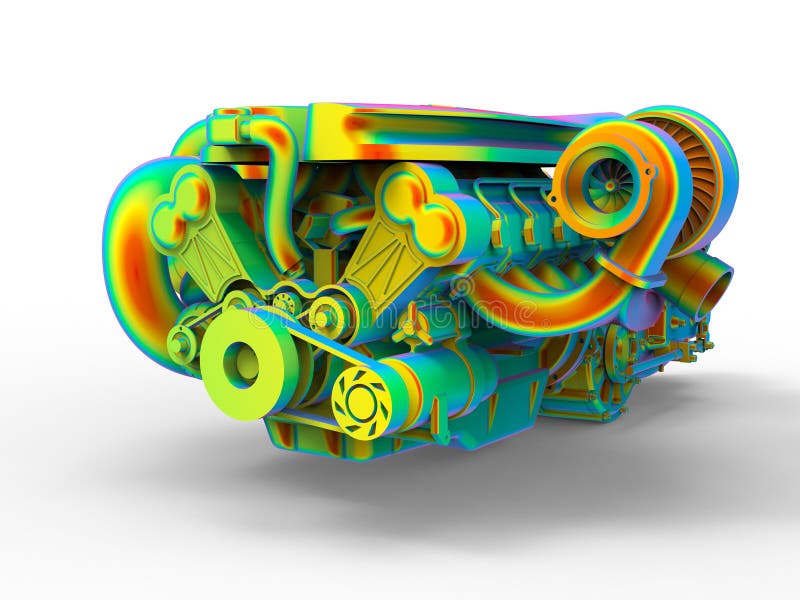 3D Rendering - Car Engine Structural Element Analysis Stock ...