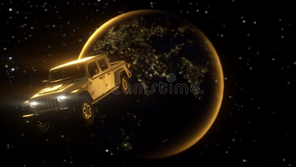 3d Rendering of a Car Floating in the Space with the Planet in the ...