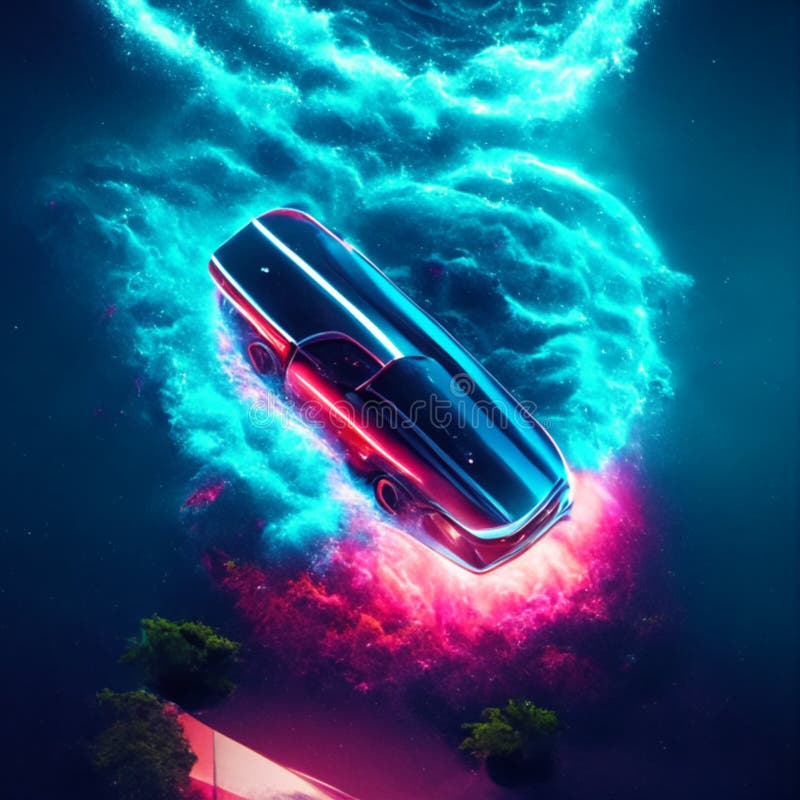 3d Rendering of a Car Flying in the Night Sky with Clouds AI Generated ...