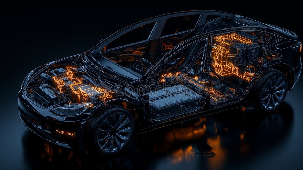 3D Rendering of Car Interior Structure Showcasing Battery Systems and ...
