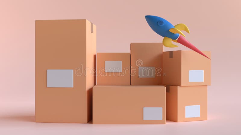 3D Rendering Cardboard Box or Delivery Package. 3D Illustration ...