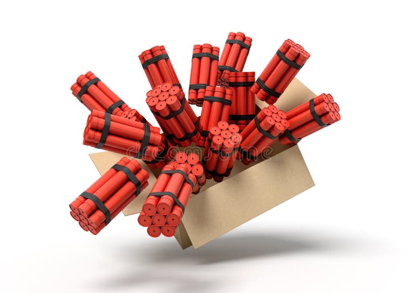 3d Rendering of Cardboard Box Full of Dynamite Bundles in Mid-air ...