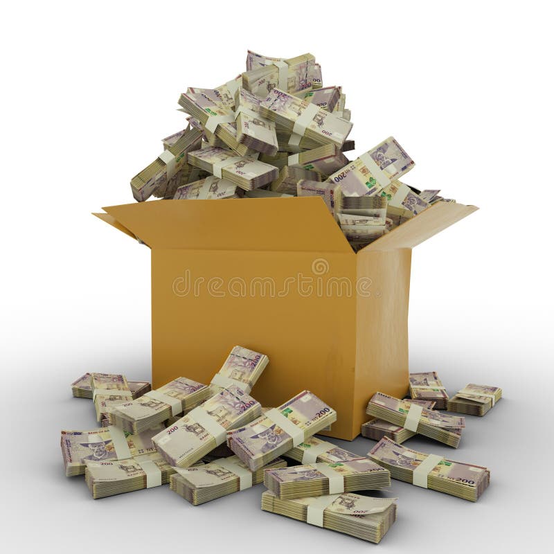 Cardboard Box Full of 200 Namibian Dollar Notes Isolated on a White ...