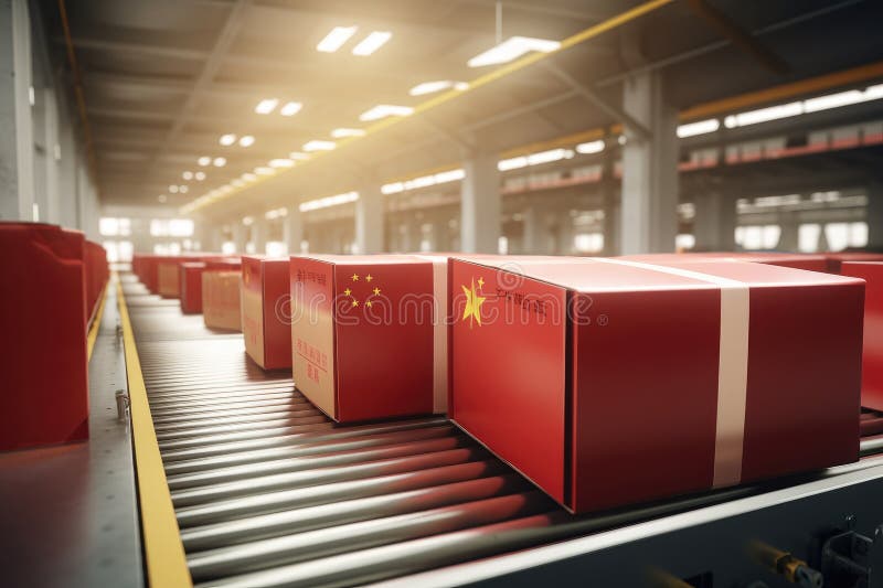 3d Rendering of Cardboard Boxes on Conveyor Belt in Factory, Cardboard ...