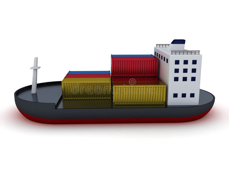 3D Rendering of Cargo Boat with Shipping Containers Stock Illustration ...