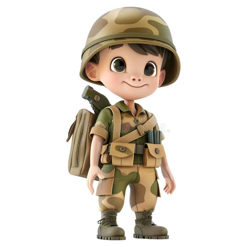 3D Rendering of a Cartoon of Army Man with Uniform on Transparent ...