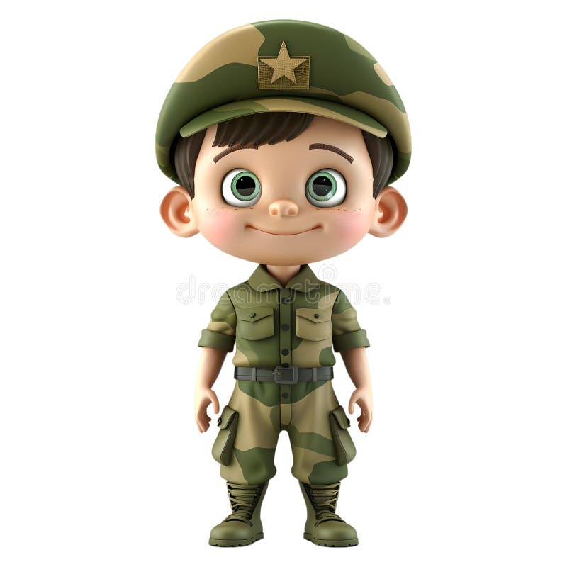 3D Rendering of a Cartoon of Army Man with Uniform on Transparent ...