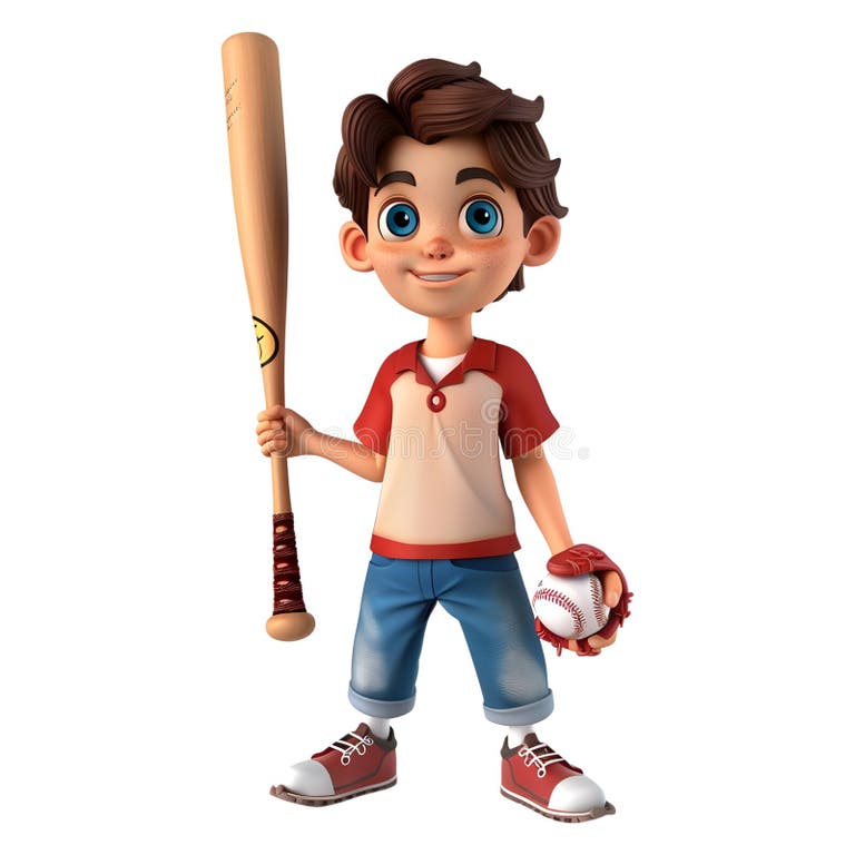3D Rendering of a Cartoon of Baseball Player on Transparent Background ...