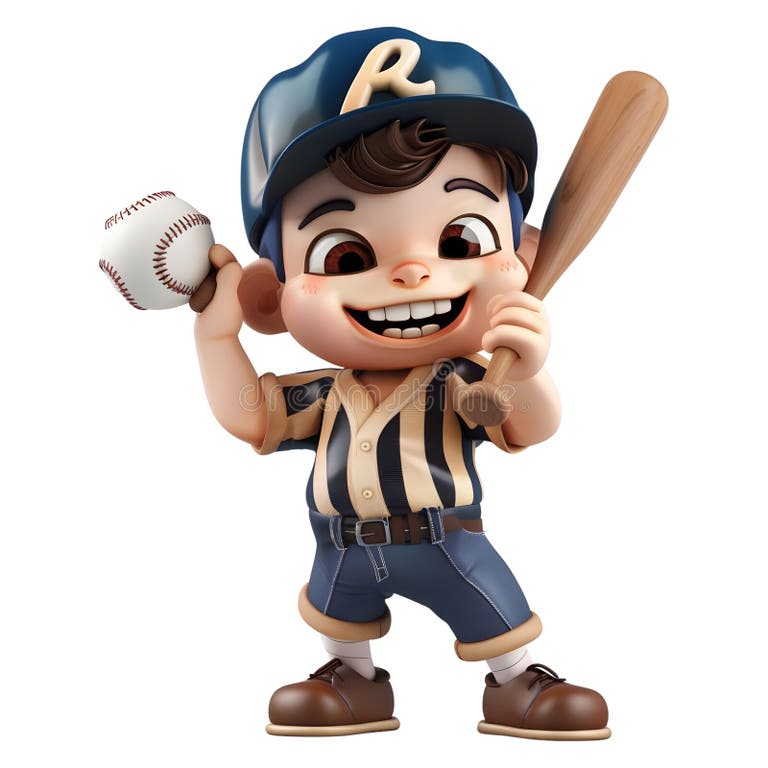 3D Rendering of a Cartoon of Baseball Player on Transparent Background ...