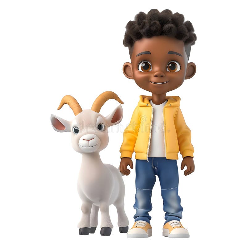 3D Rendering of a Cartoon of Boy with Goat Standing on Transparent ...