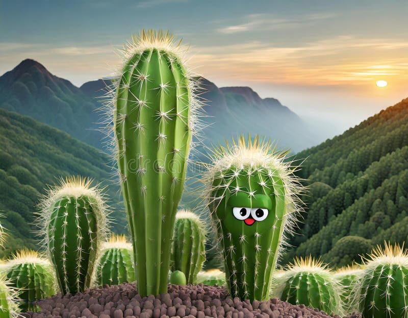 3d Rendering Cartoon of Cacti with Friendly Face - Generated by Ai ...