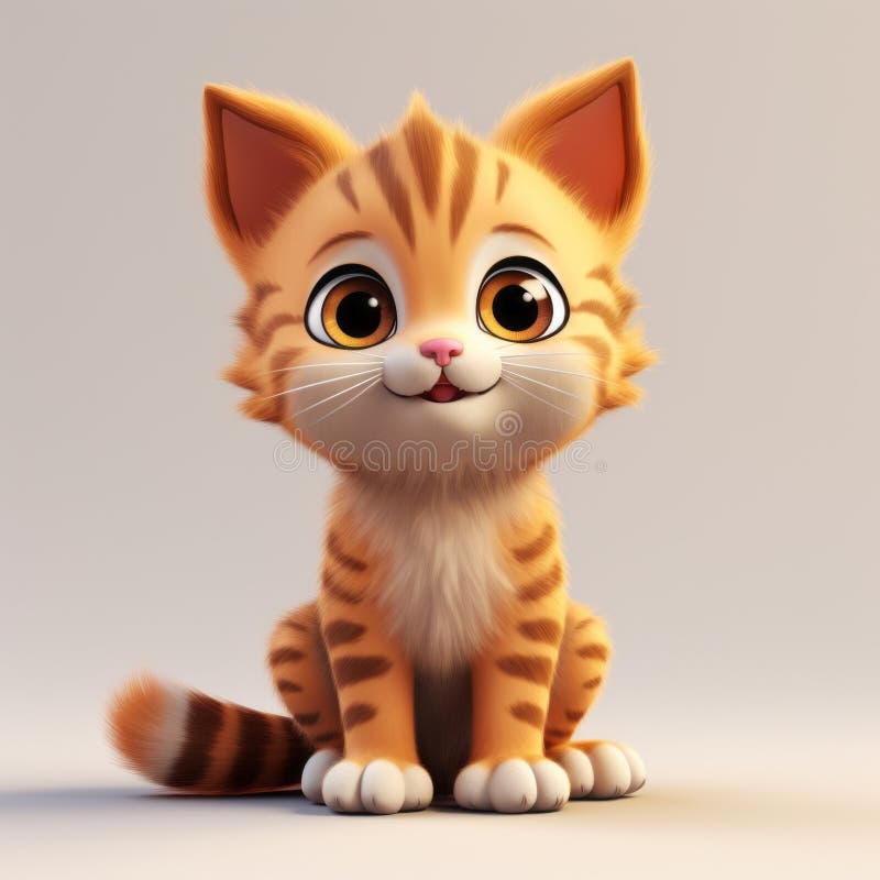 3d Rendering of a Cartoon Cat with Big Eyes Stock Illustration ...