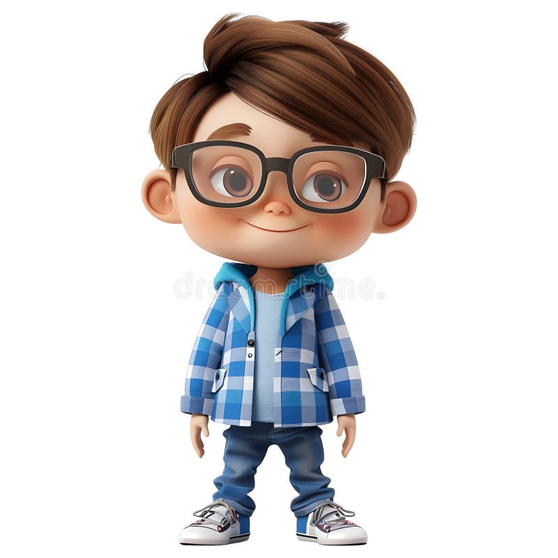 3D Rendering of a Cartoon of Cute Young Boy Standing on Transparent ...