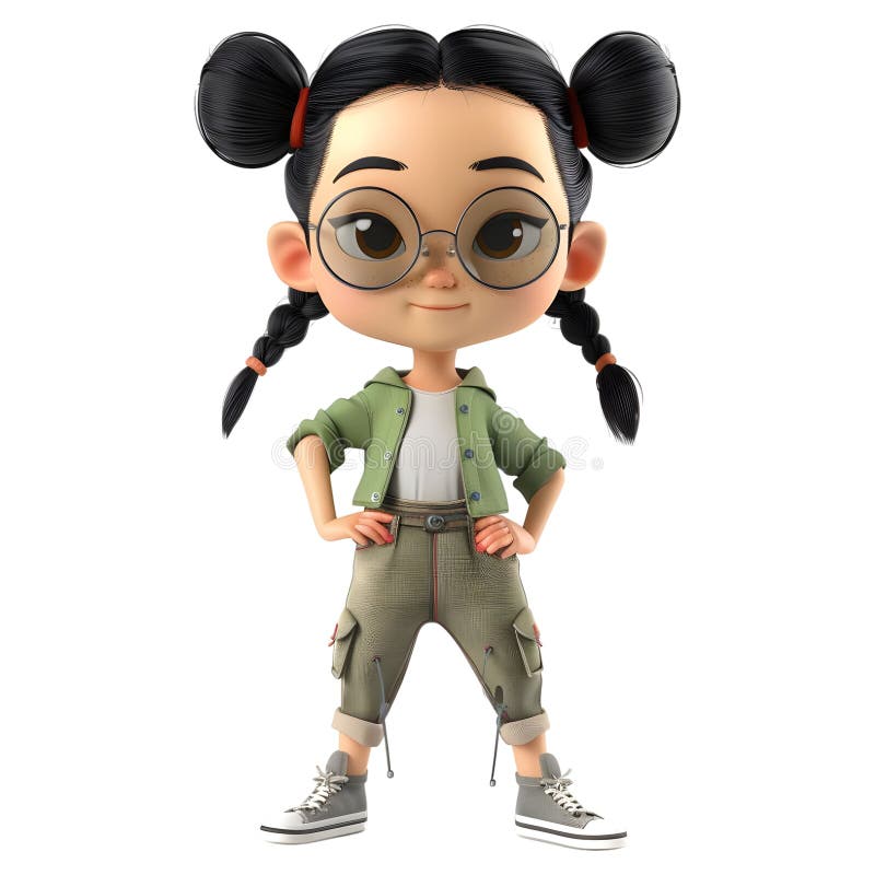 3D Rendering of a Cartoon of Cute Young Girl Standing on Transparent ...