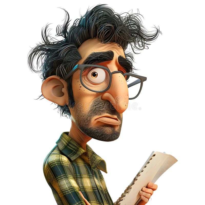 3D Rendering of a Cartoon of Man Standing and Thinking on Transparent ...