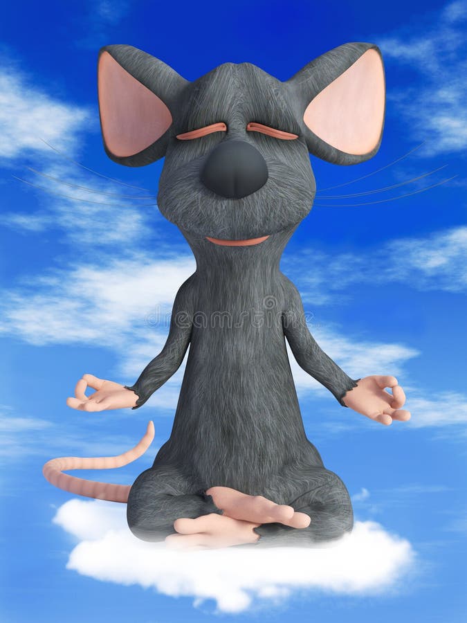 3D Rendering of a Cartoon Mouse Doing Yoga in the Clouds Stock ...