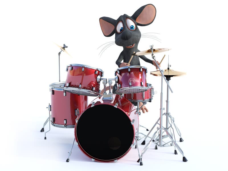 3D Rendering of a Cartoon Mouse Playing Drums Stock Illustration ...