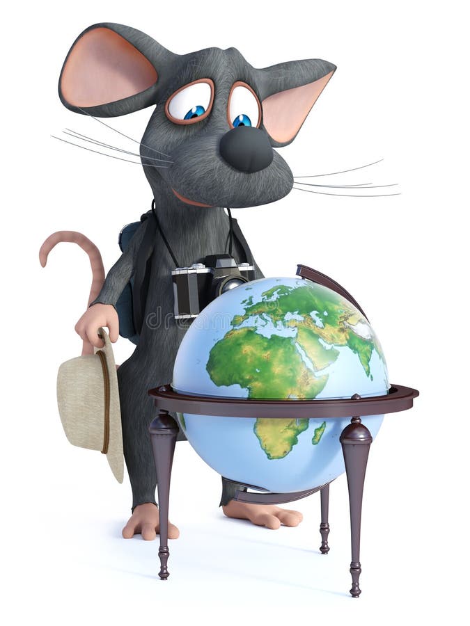 3D Rendering of a Cartoon Mouse Tourist Backpacking Stock Illustration ...