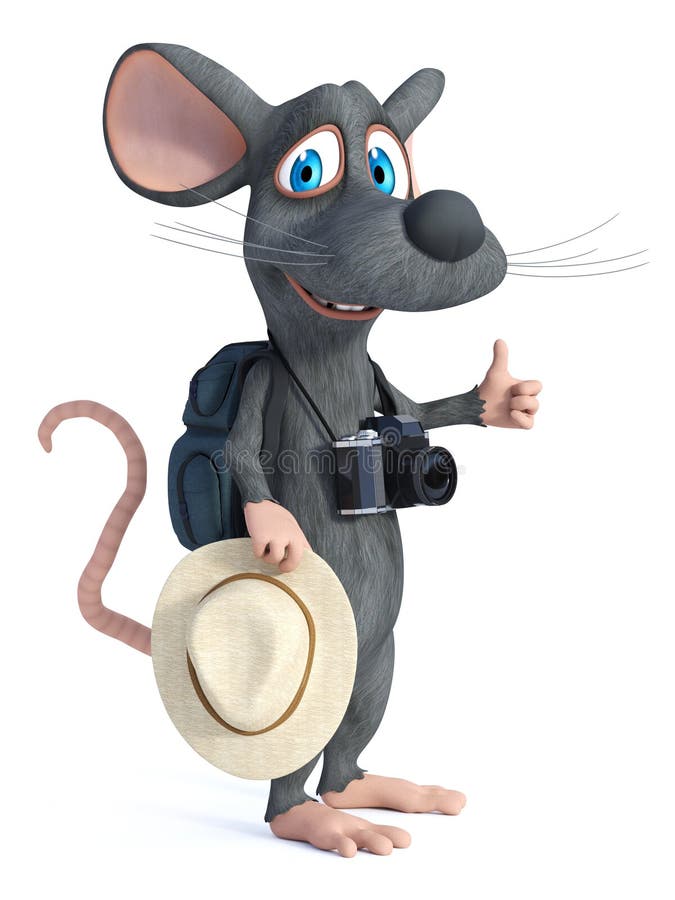 3D Rendering of a Cartoon Mouse Tourist Backpacking Stock Illustration ...