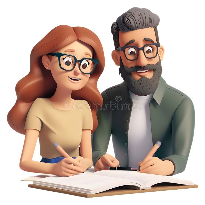 3D Rendering of a Cartoon of Parents Teaching Their Child on ...